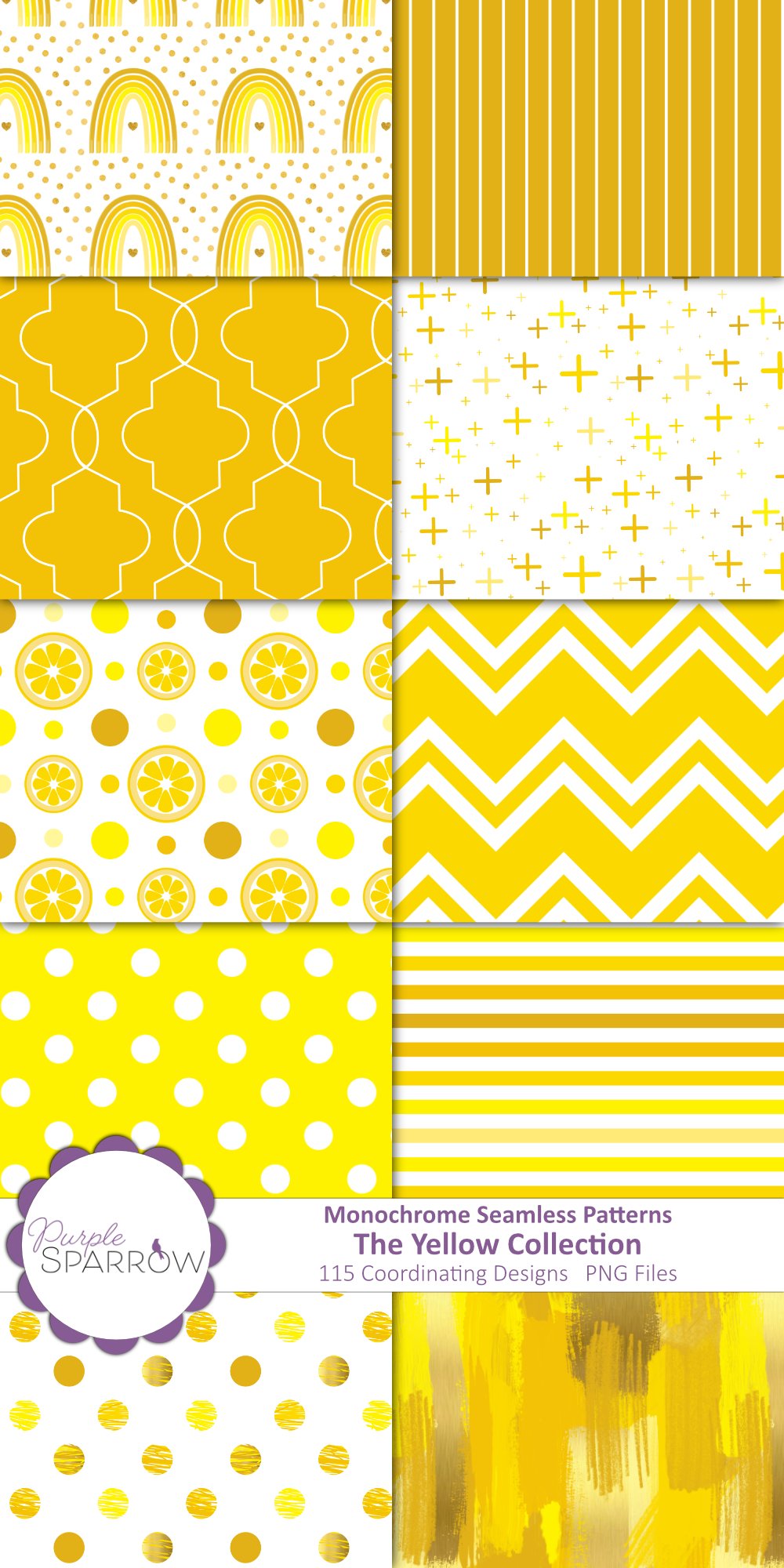 Monochrome Seamless Patterns | Yellow Collection
