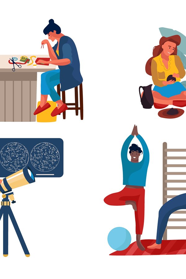 People at home. Cartoon characters relaxing and doing home a