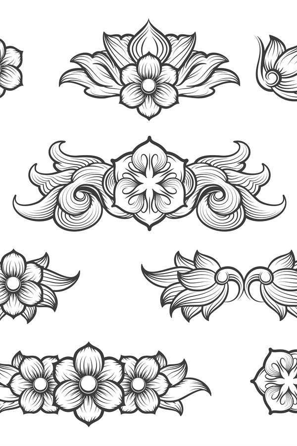 Vintage baroque engraving floral elements