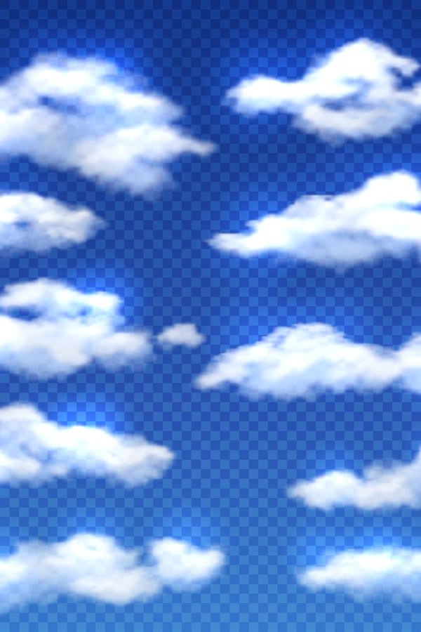 Realistic vector clouds isolated on checkered background