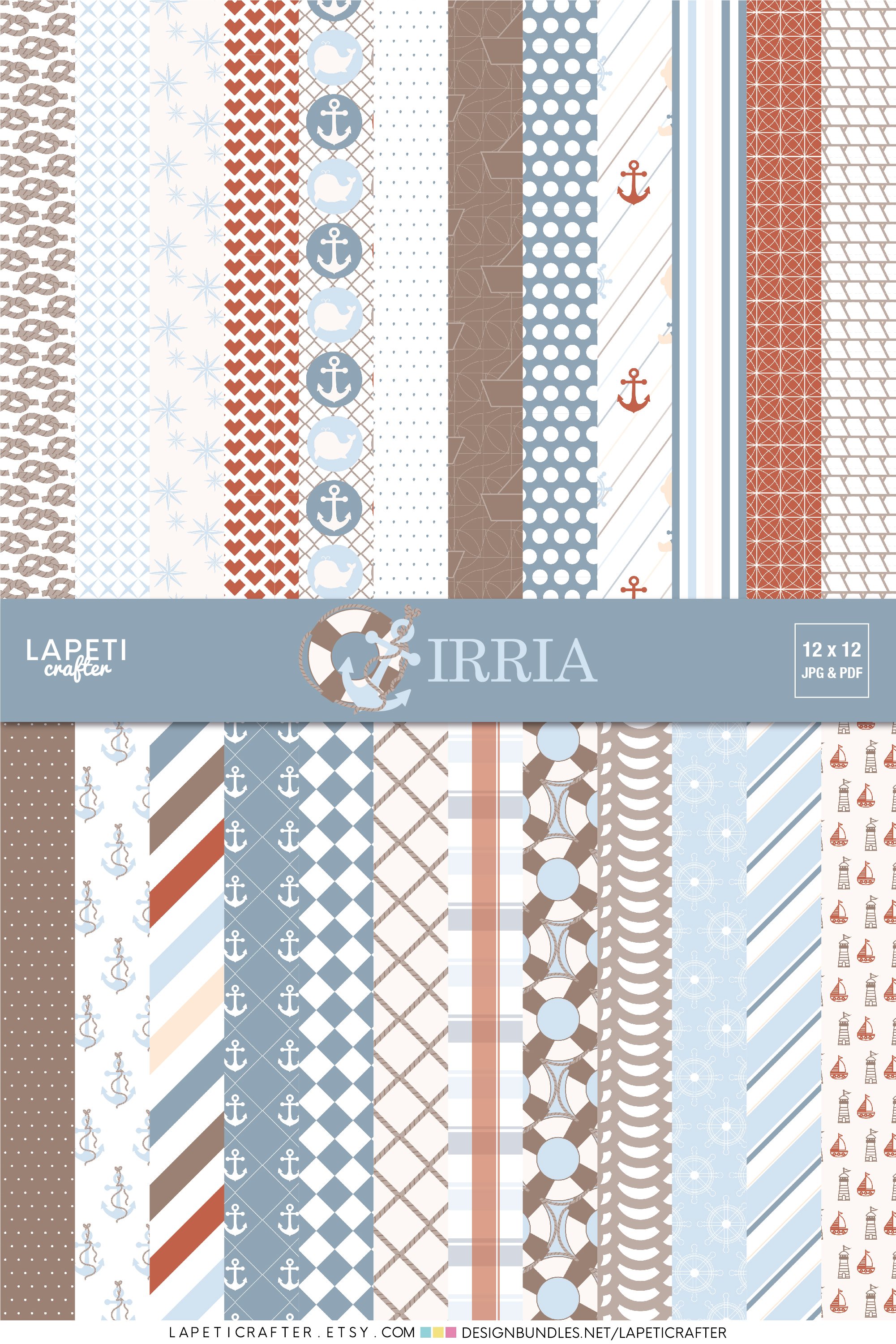 Nautical Digital Paper | Sailor Backgrounds for Crafts