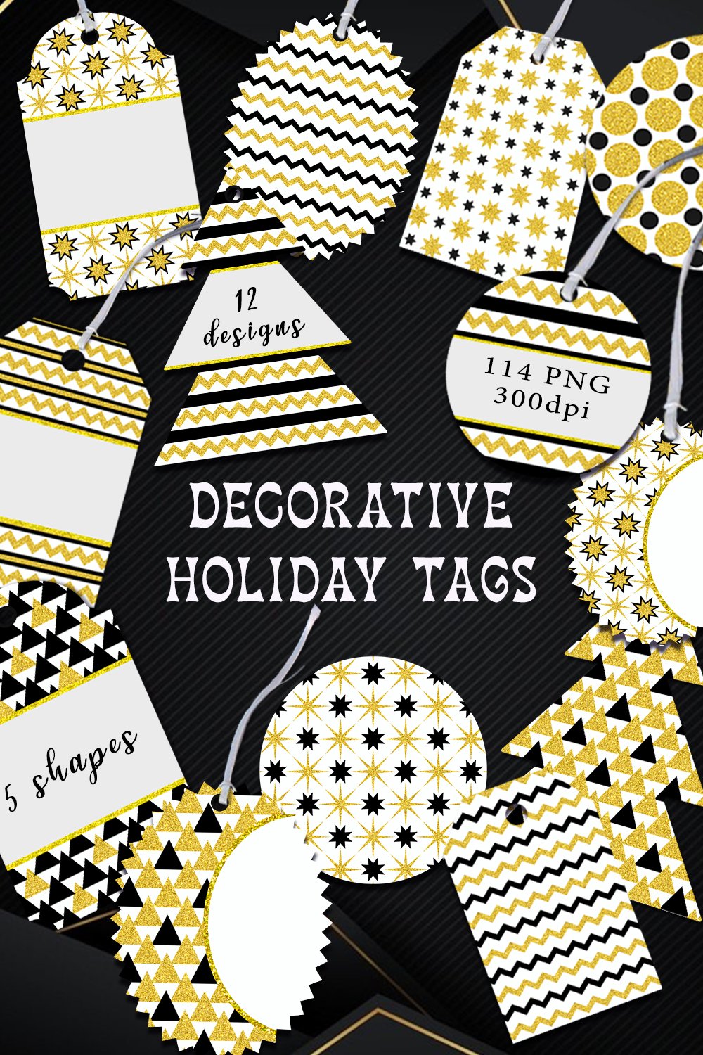 Decorative festive tags.