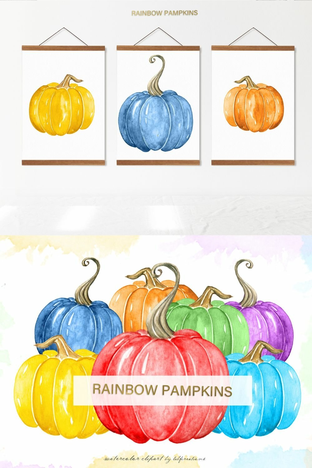 Rainbow Pumpkin Autumn Watercolor clipart