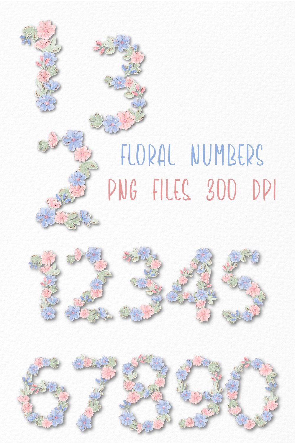 Floral Numbers, Watercolor Flowers Clipart