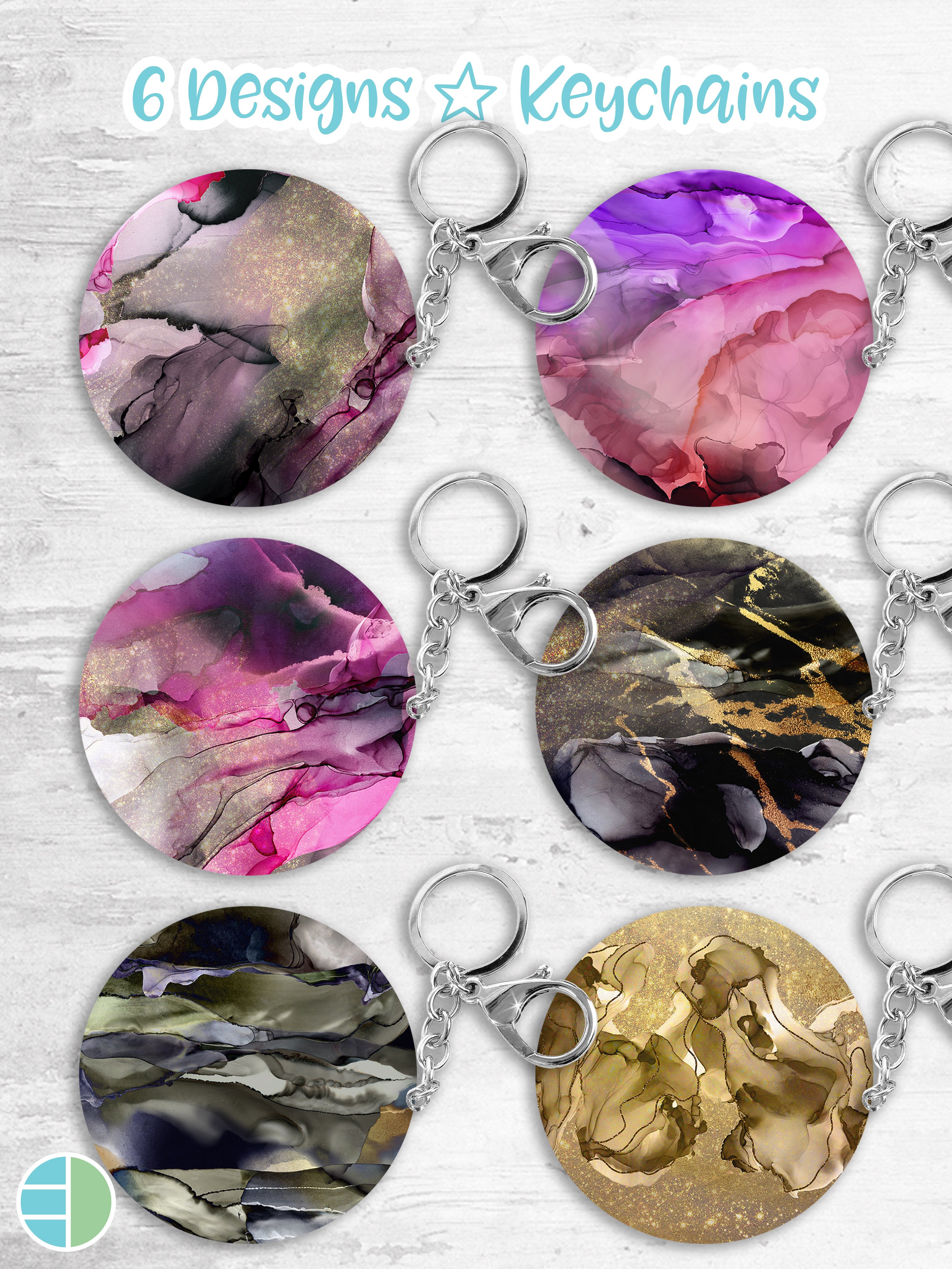 Alcohol Ink Keychain Sublimation Bundle Designs Keyring