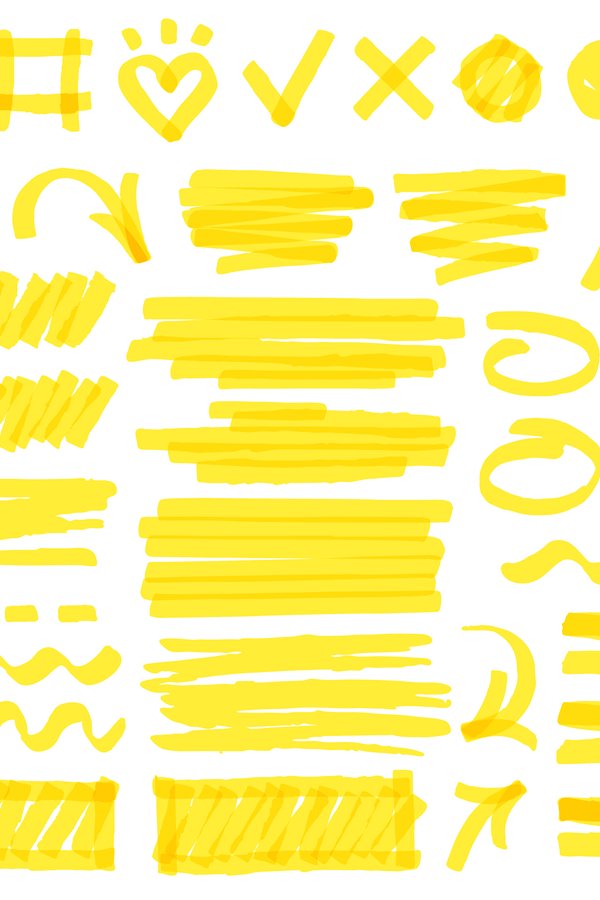 Hand drawn marker strokes. Yellow marker stroke lines
