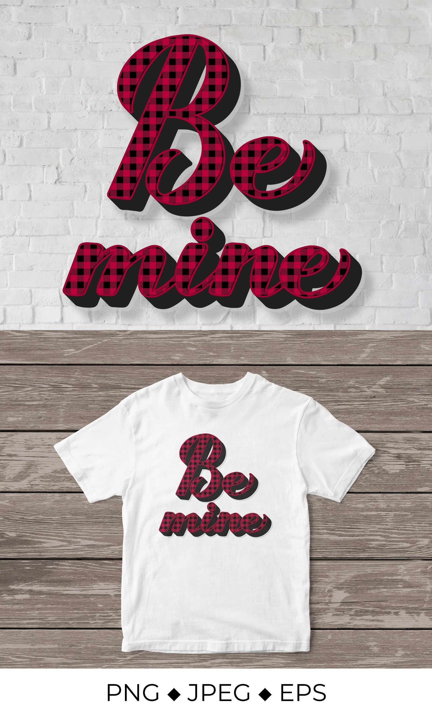 Be Mine calligraphy hand lettering. Red buffalo pattern.