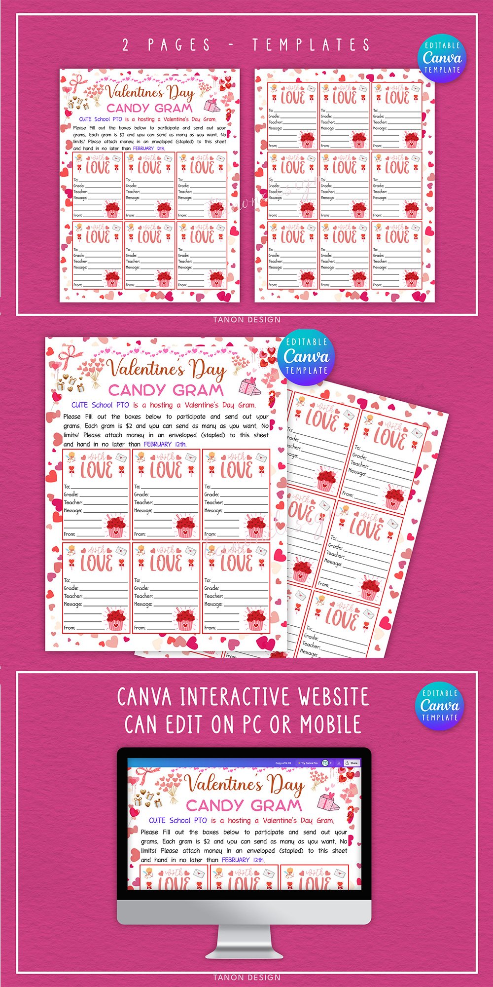 Valentines Candy Gram Editable on Canva