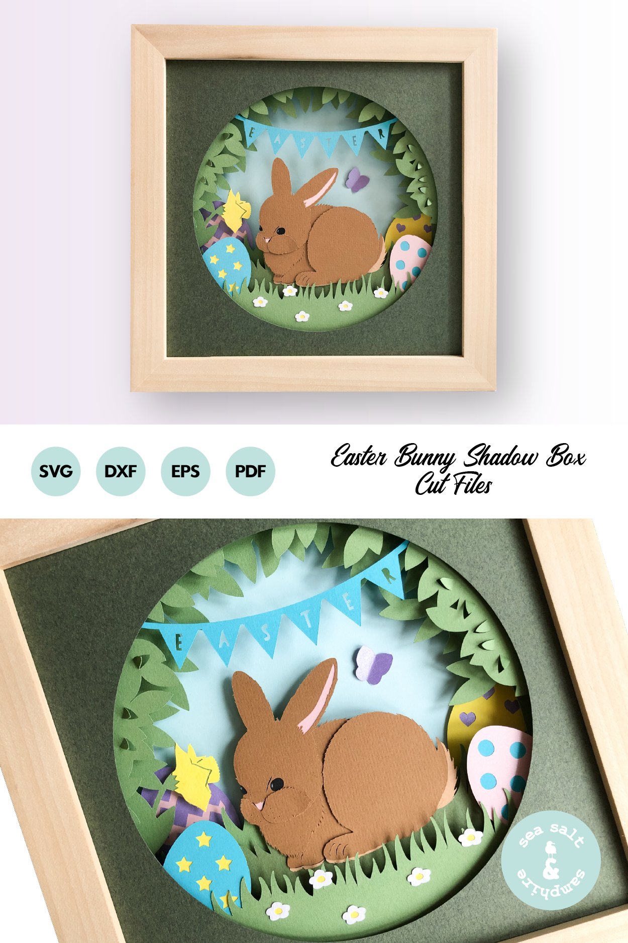 Easter Bunny and Eggs 3D Shadow Box SVG Layered Papercut