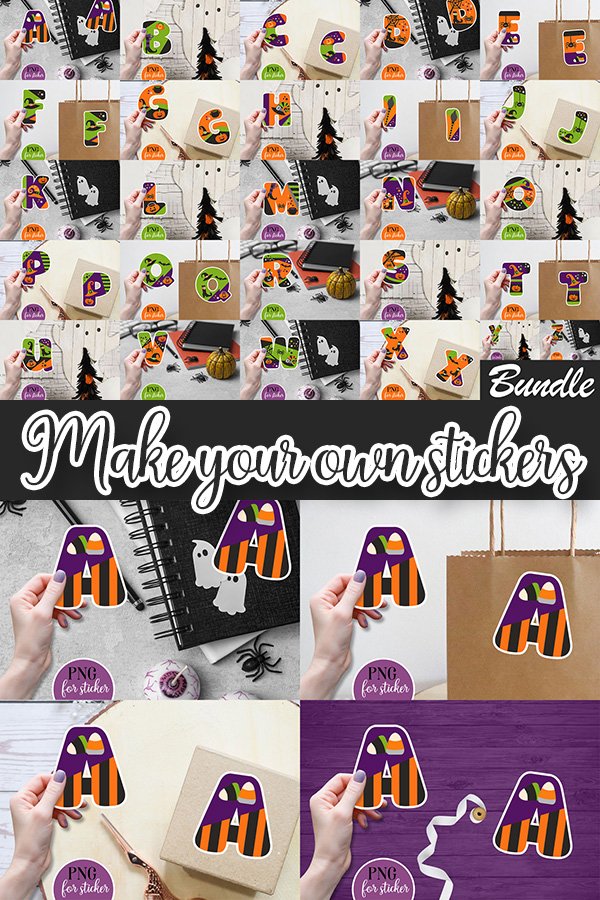 Halloween alphabet letter designs for stickers