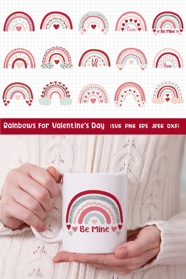 Happy Valentines Day Rainbow SVG, Heart Rainbow