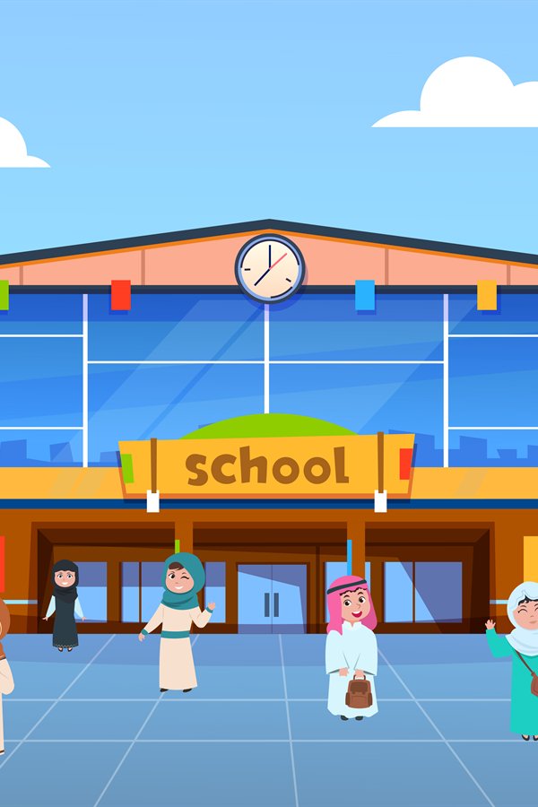 Muslim male and female students vector illustration. Arab ch