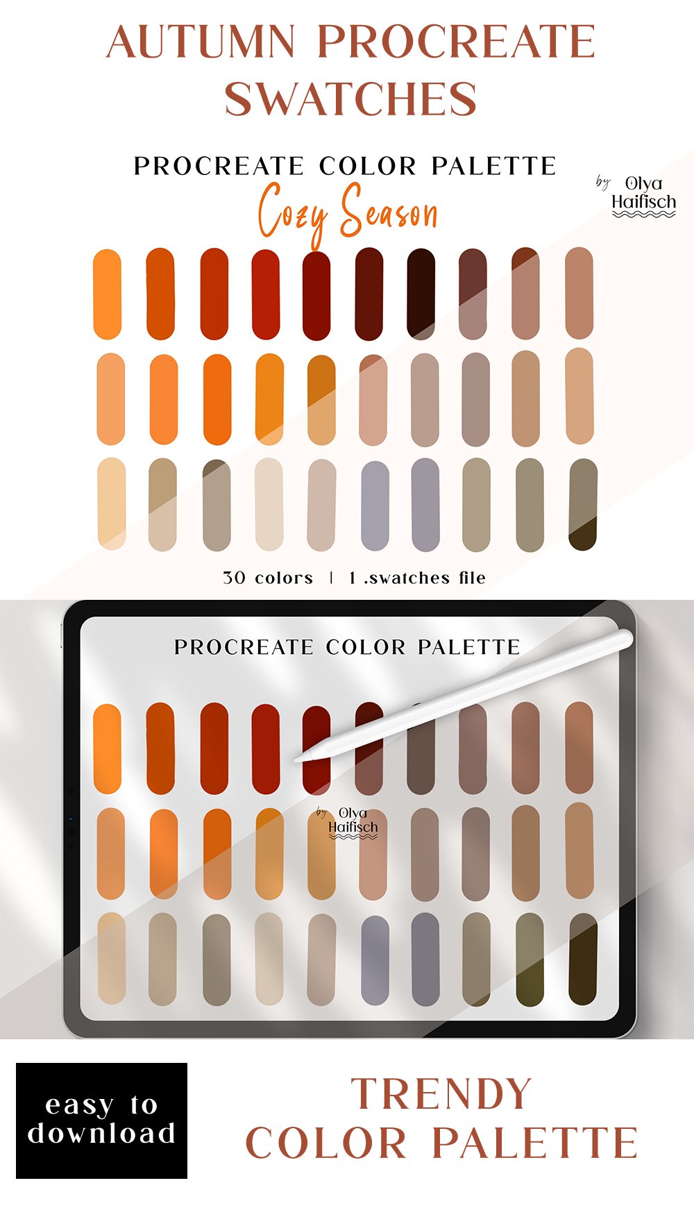 Autumn Boho Procreate Color Palette. Trendy Color Swatches