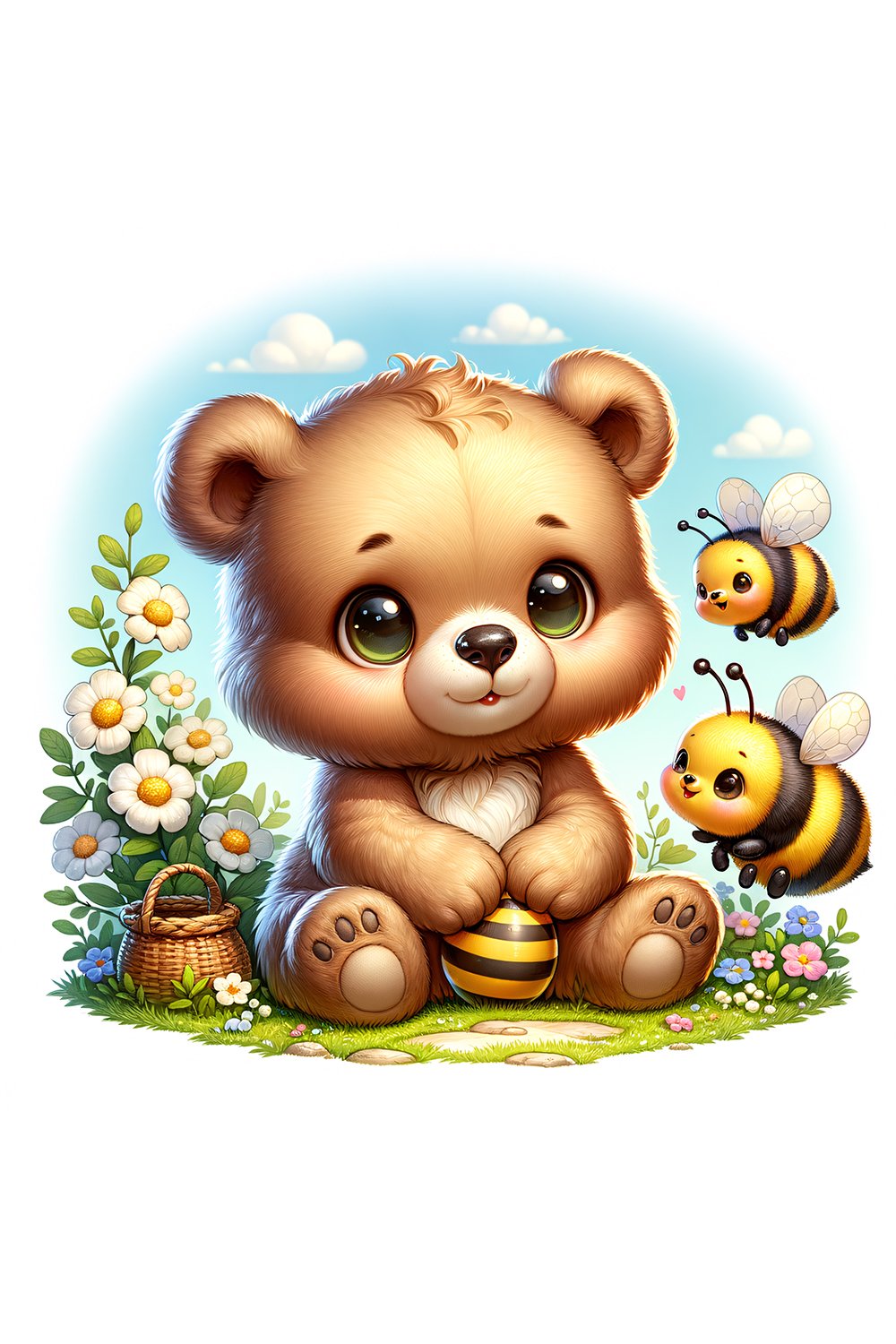 Cute Bear with Bee Friend JPG Sublimation Design (3602701)