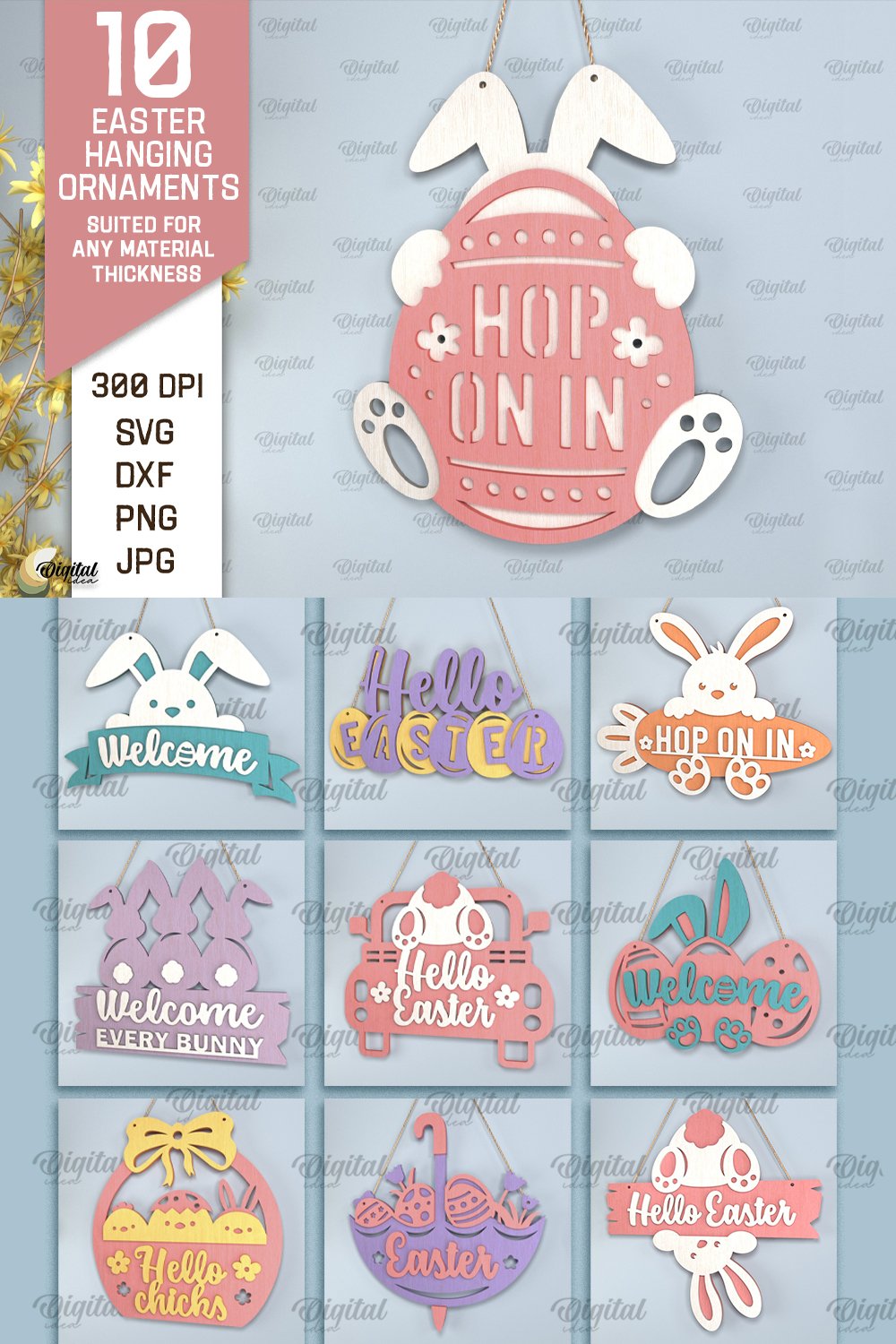 Easter Hanging Ornaments SVG Bundle. Easter Decor Laser Cut