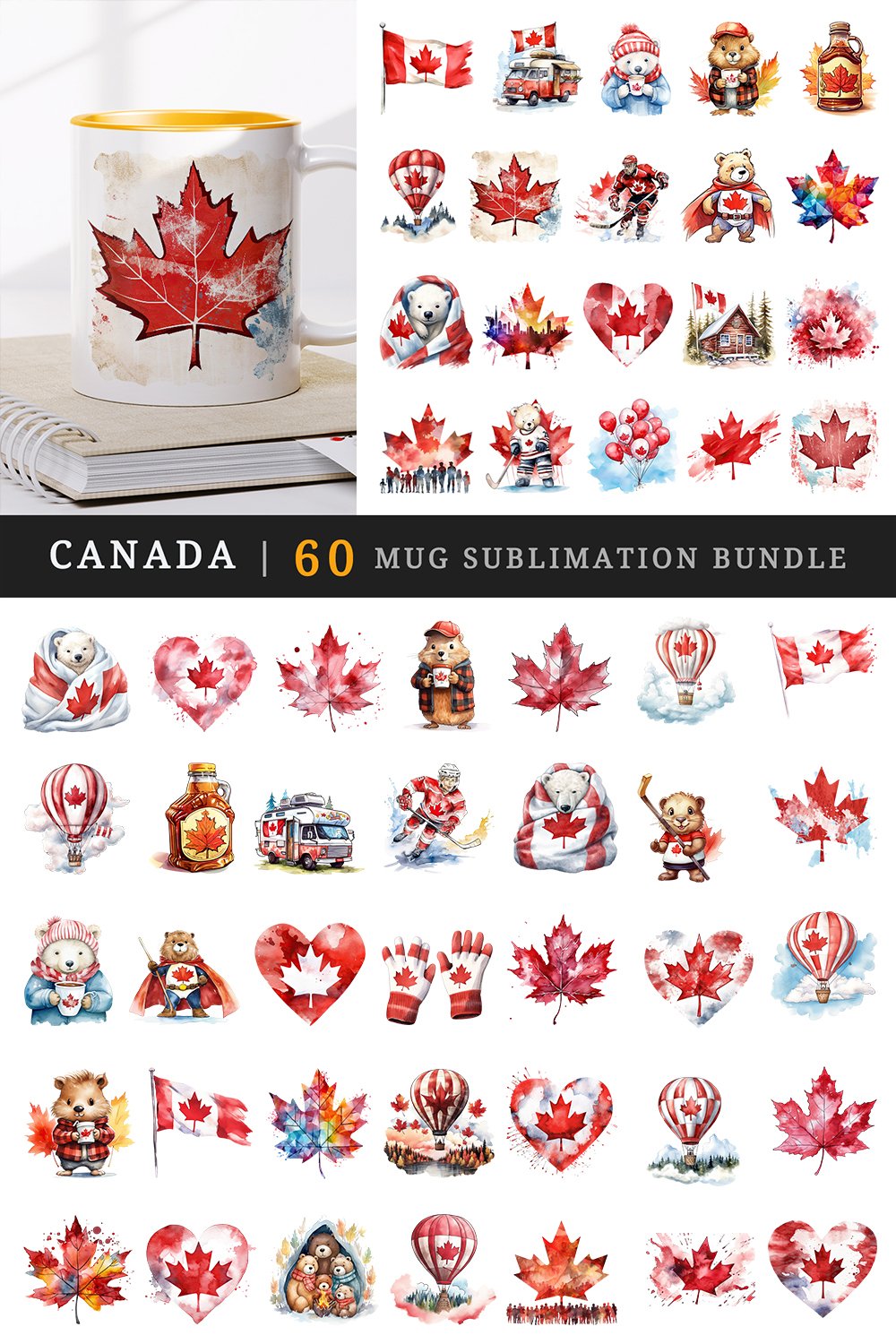 Canada day, canadian flag, leaf mug wrap sublimation bundle