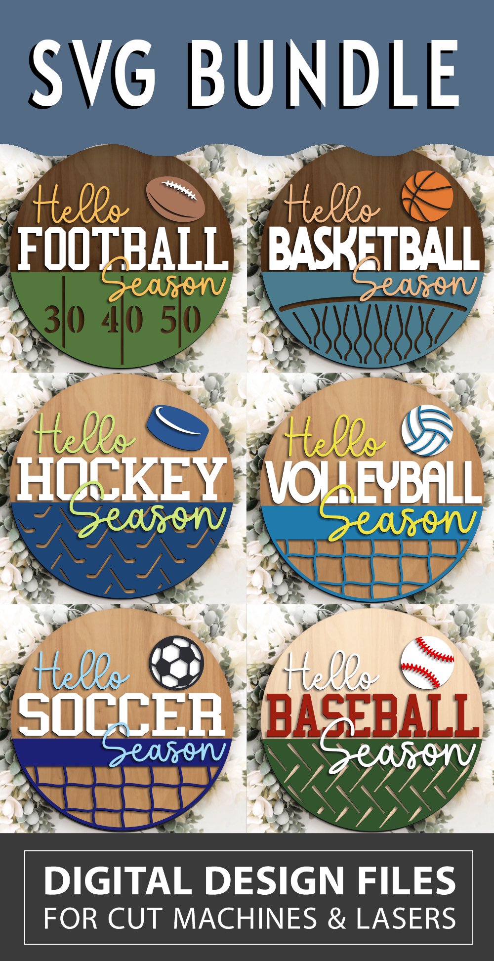 Sports Theme Round Sign Bundle - SVG Laser Cut Files