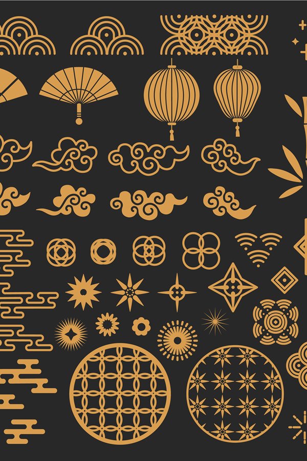 Chinese new year elements. Golden asian traditional pattern,