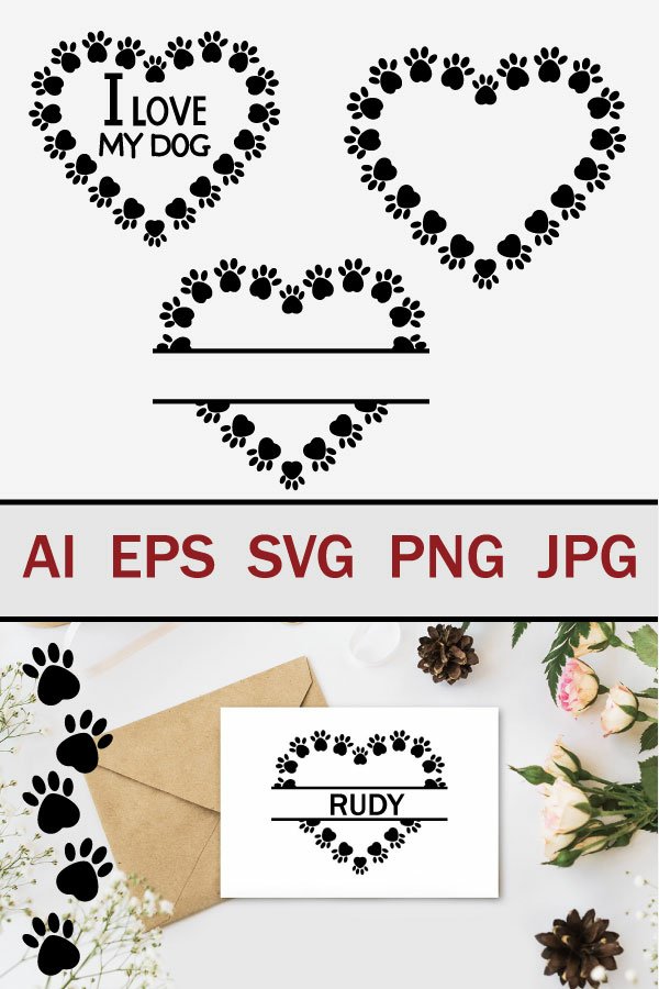 Frame heart shape dog tracks SVG