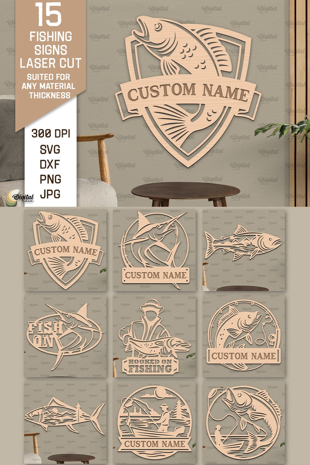 Fishing Signs Laser Cut Bundle. Wood Fishing Decor SVG
