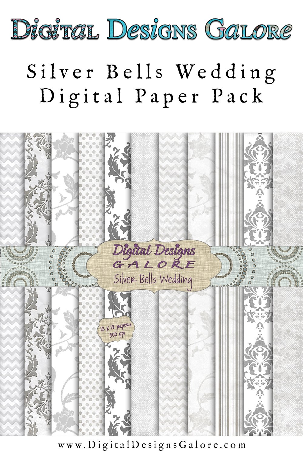 Silver Bells Wedding Digital Paper Pack