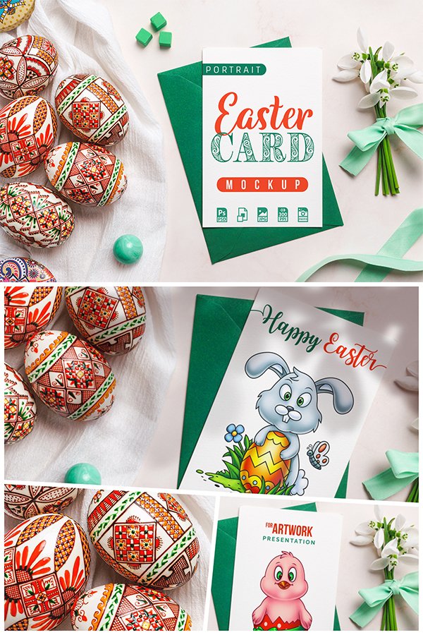 Portrait Easter Card Mockup PSD and JPG
