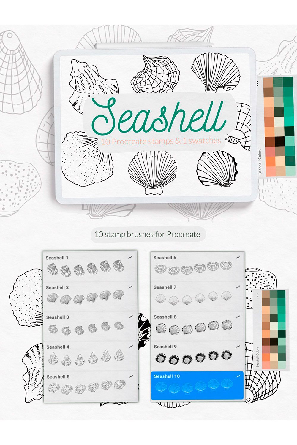 Seashell stamps for Procreate