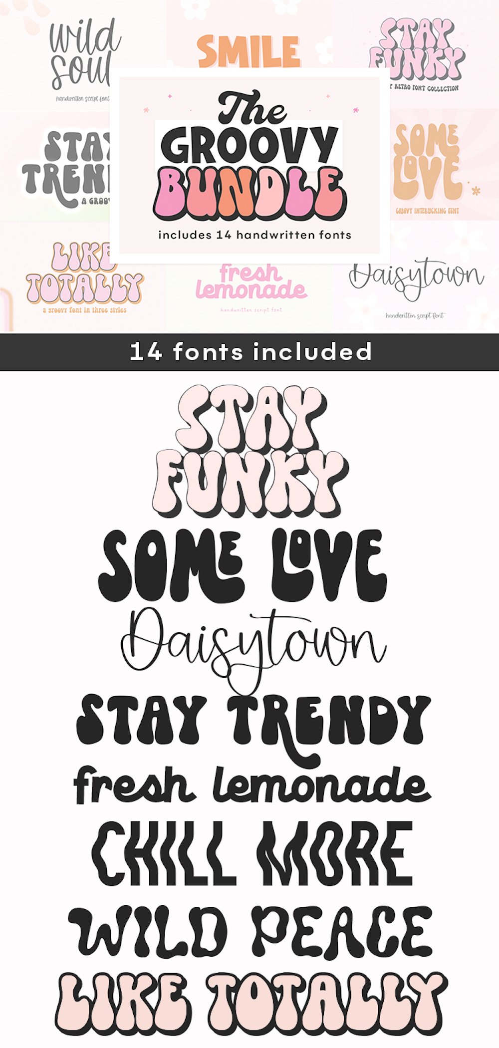 Retro Font Bundle - 14 Groovy Fonts
