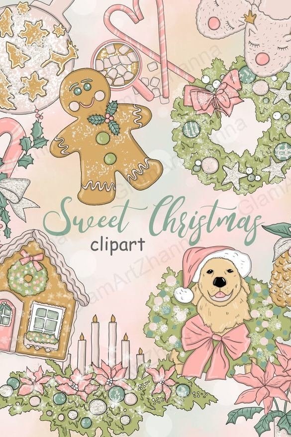 Sweet Christmas CLIPART Cozy Winter Weekend Cookie PNG Files
