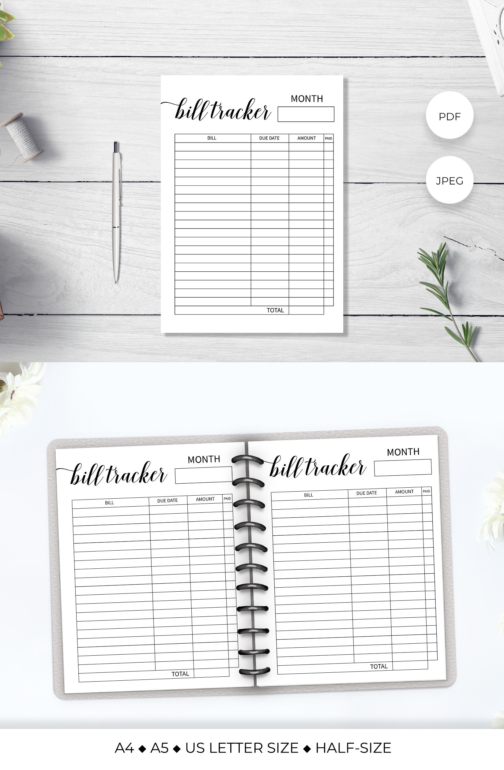 Bill tracker printable. Financial planner inserts.