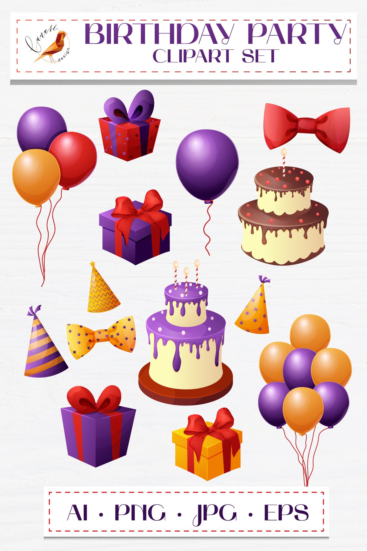 Birhday Party Clipart Set AI PNG JPG EPS