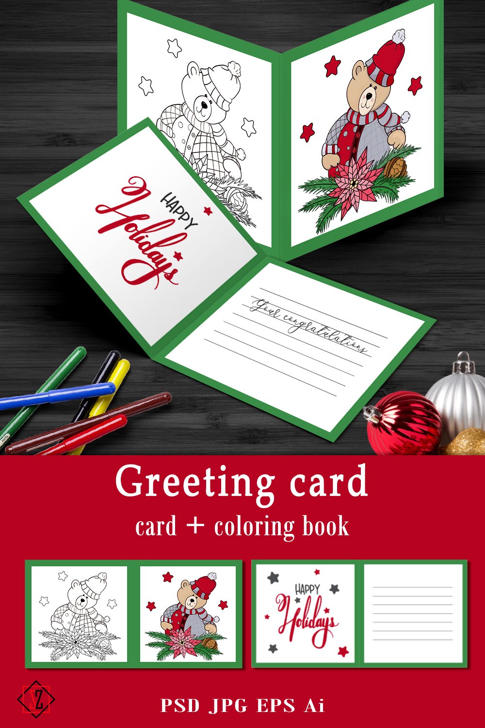 Teddy bear greeting card/coloring book