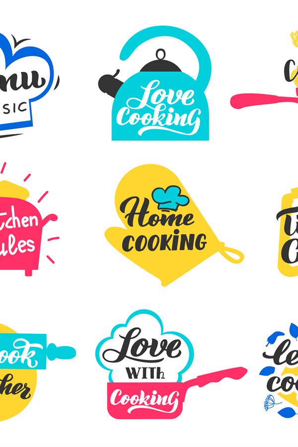Cooking lettering labels. Kitchen food lettering hand drawn