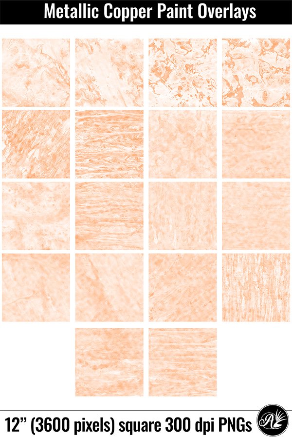 18 Copper Paint Overlays with transparent backgrounds