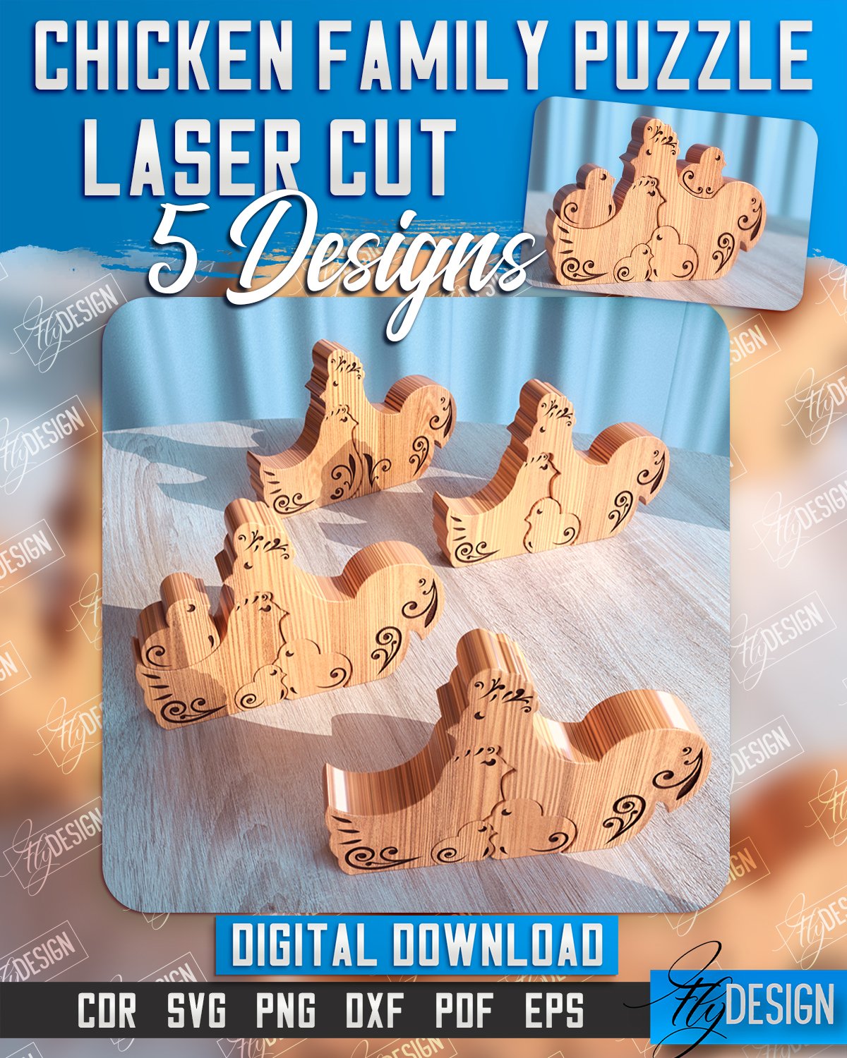 Chicken Family Puzzle Laser Cut Bundle | Hen Family Puzzle