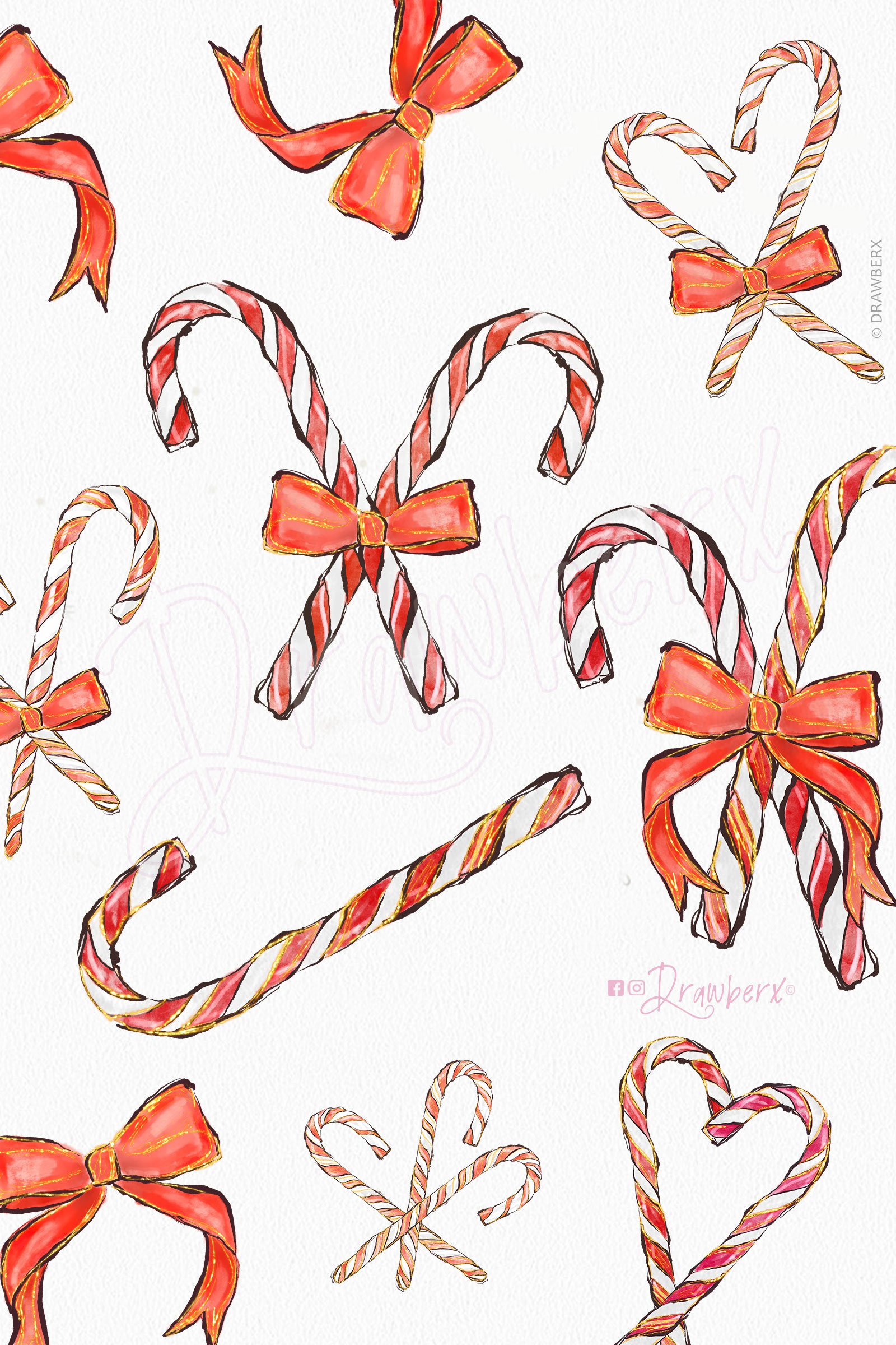 Christmas Candy Cane Clipart, glam doodles, png 020
