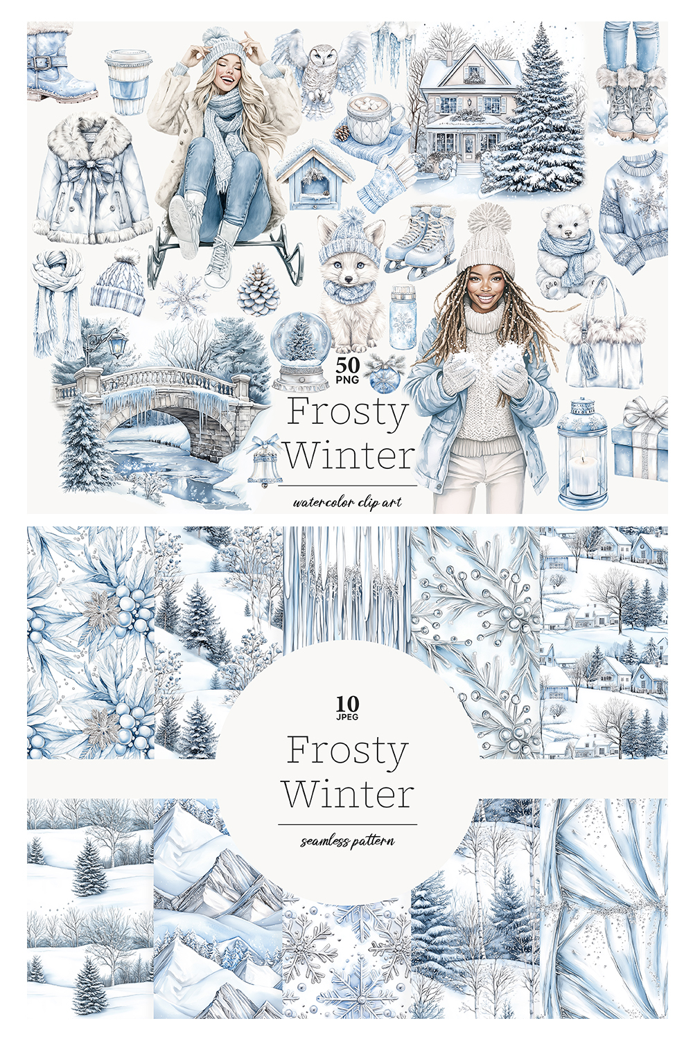 Winter Digital Paper Pack | Snowflake Seamless Patterns
