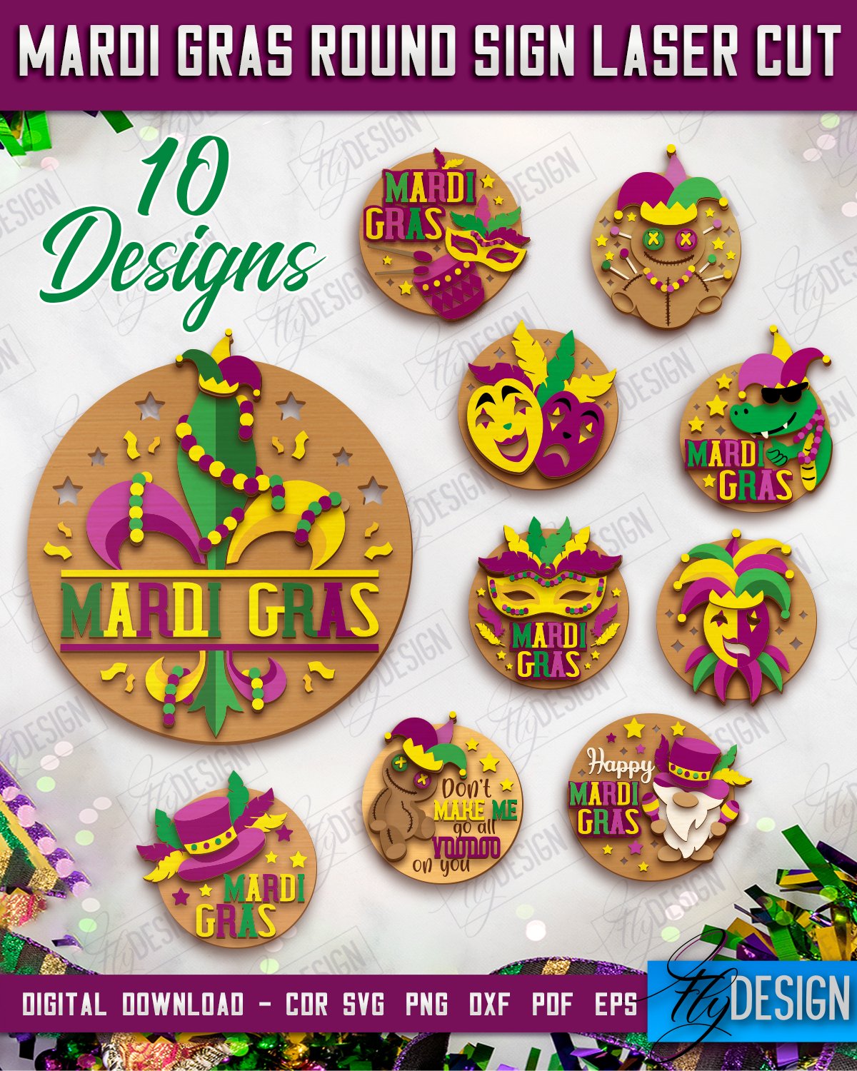 Mardi Gras Round Signs Laser Cut Bundle | Mardi Gras Decor