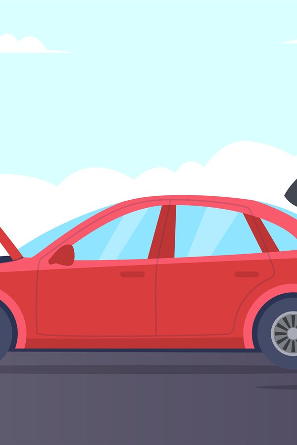 Car breakdown. Road assistance cartoon illustration. Vector
