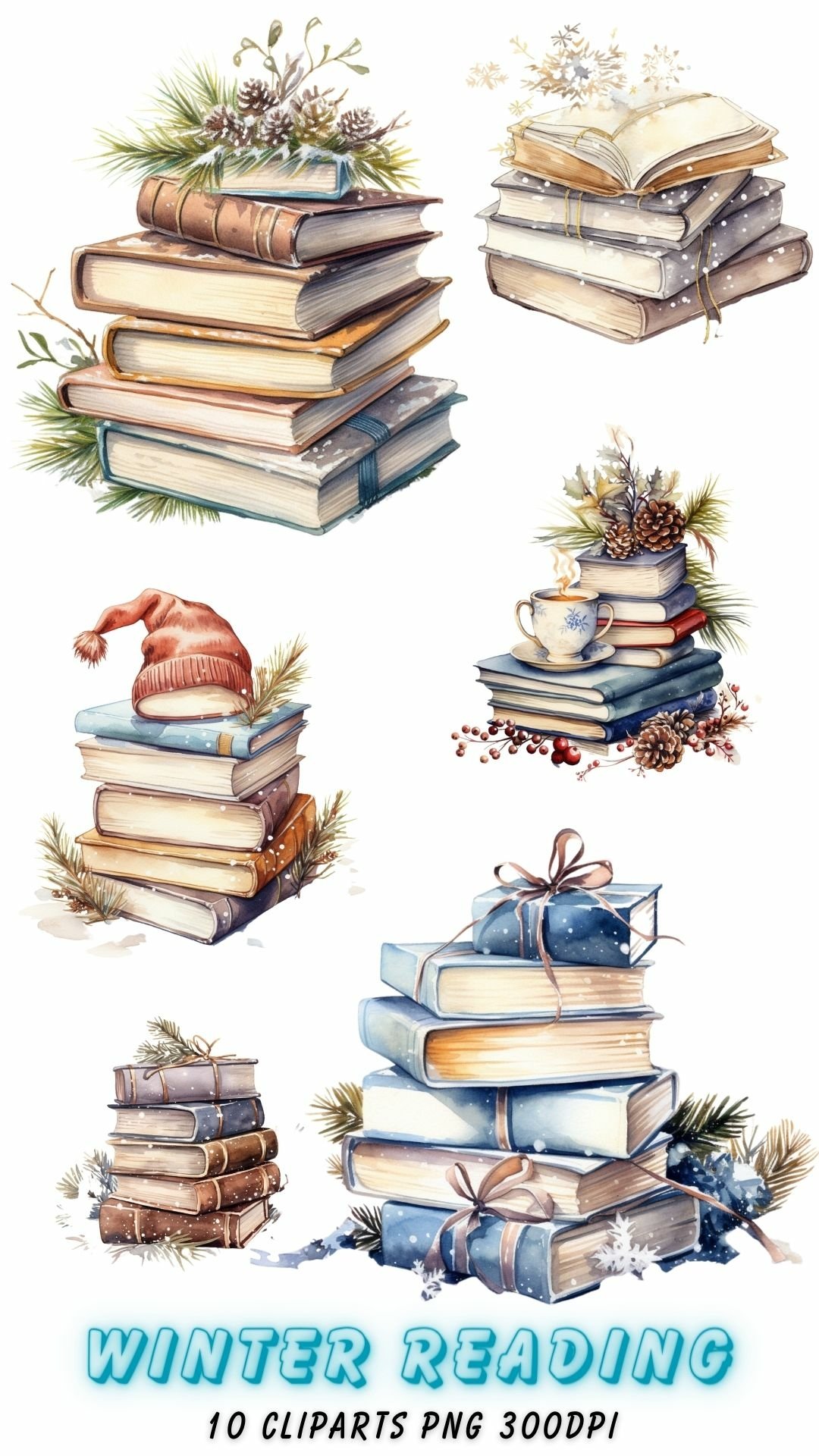Cozy Winter Reading Watercolor Clipart Bundle | Winter png