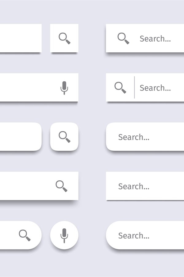 Search bar. Searching panel, website ui bars with shadows an