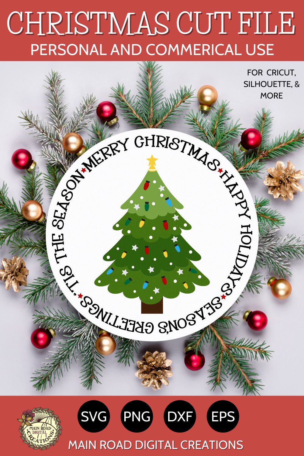 Round Merry Christmas SVG-Christmas Tree PNG Holiday Saying