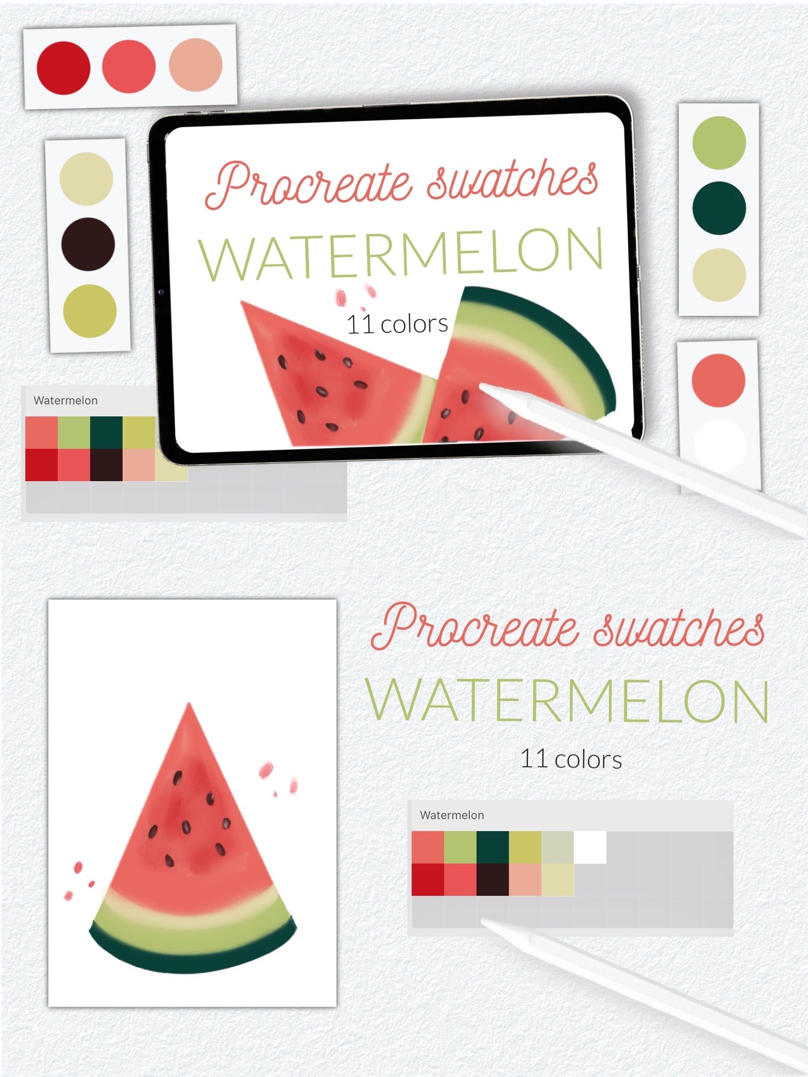 Watermelon color swatches for Procreate