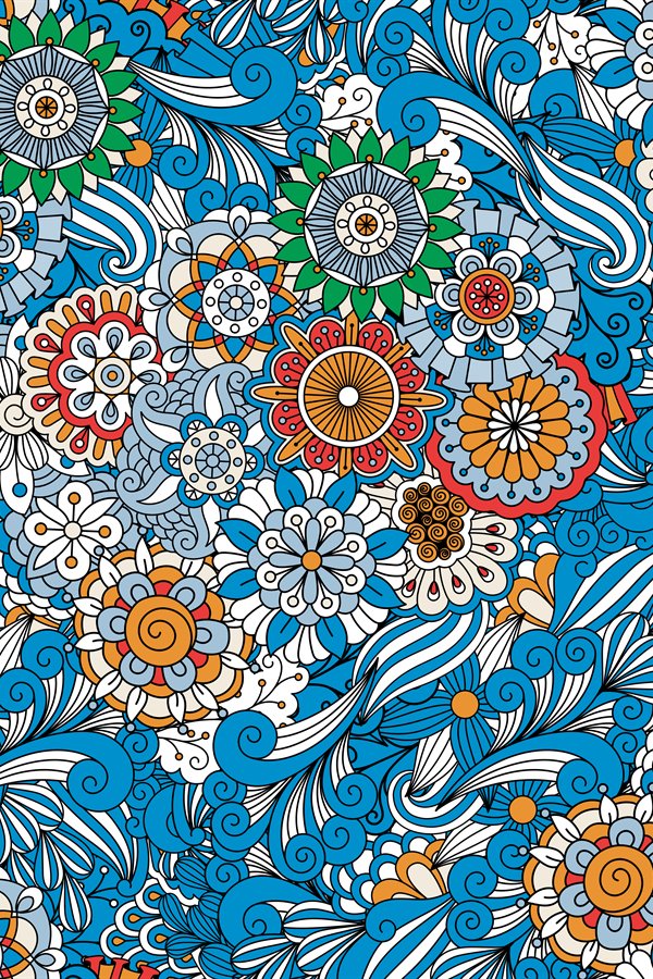 Blue full frame floral seamless background