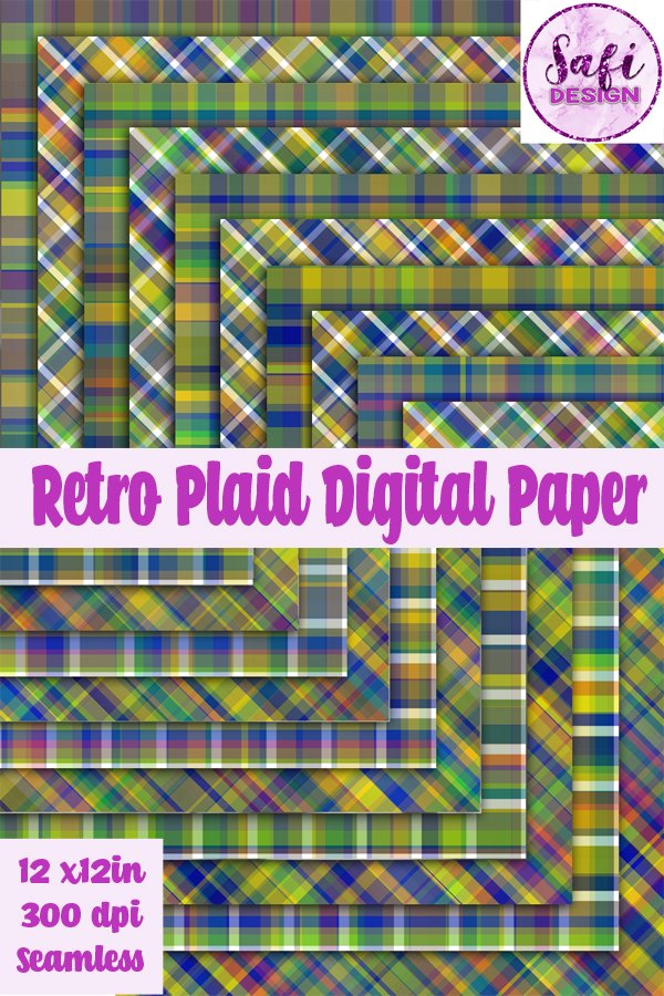 Digital Papers - Bright Retro Plaid
