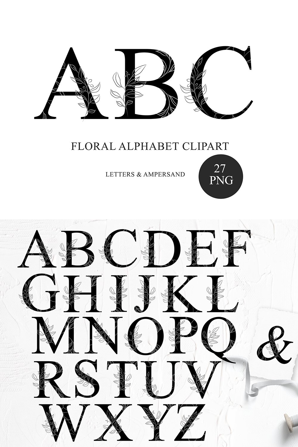Floral alphabet clipart- uppercase letters- 27 png files