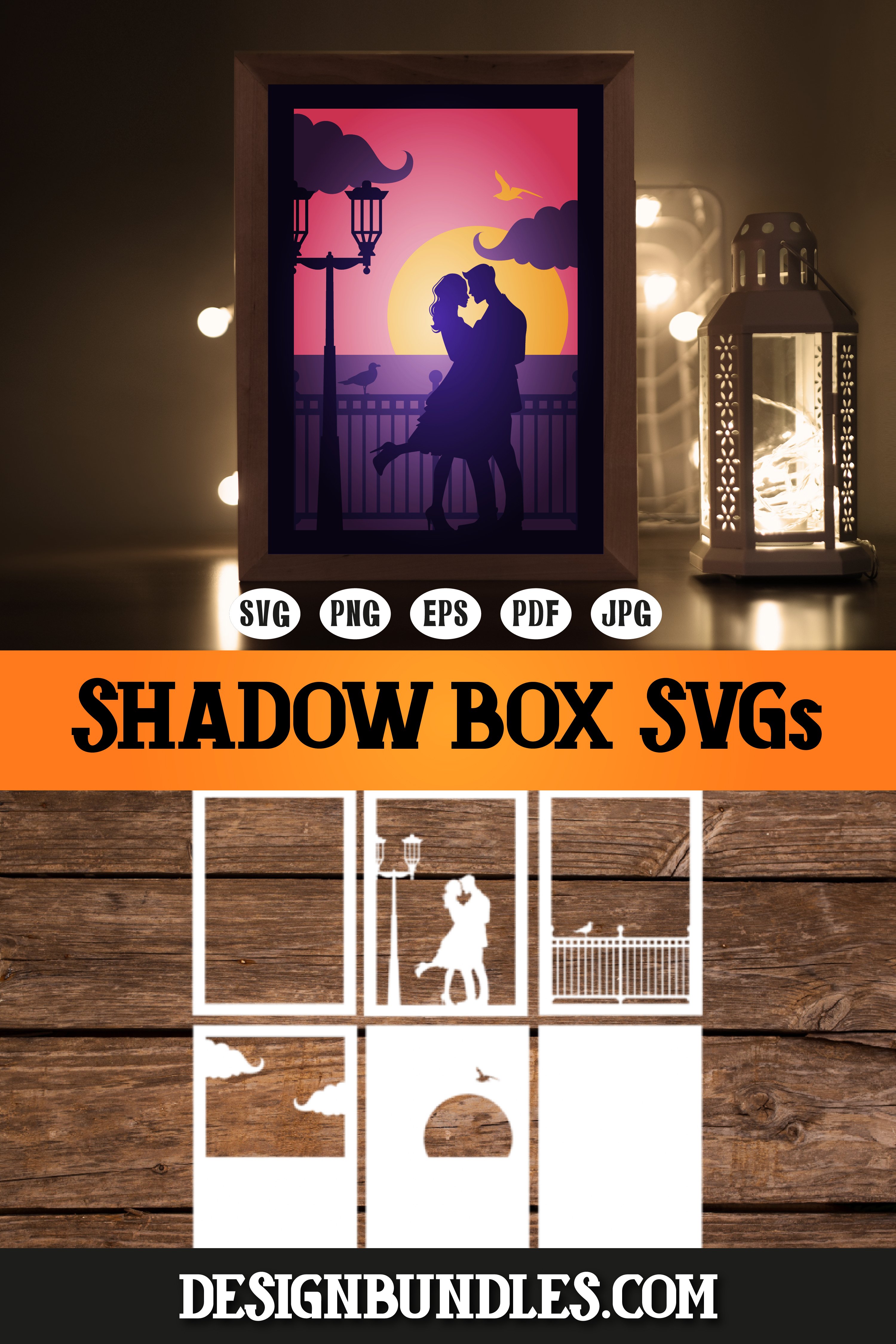 Romantic couple sunset shadow box 5x7 (1682013)