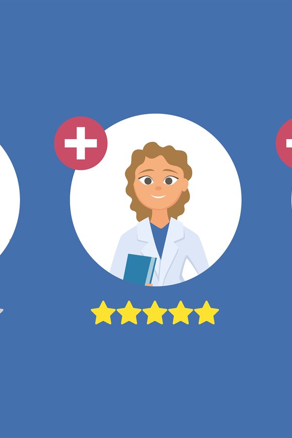 Doctors rating. Five star rating concept. Search good doctor