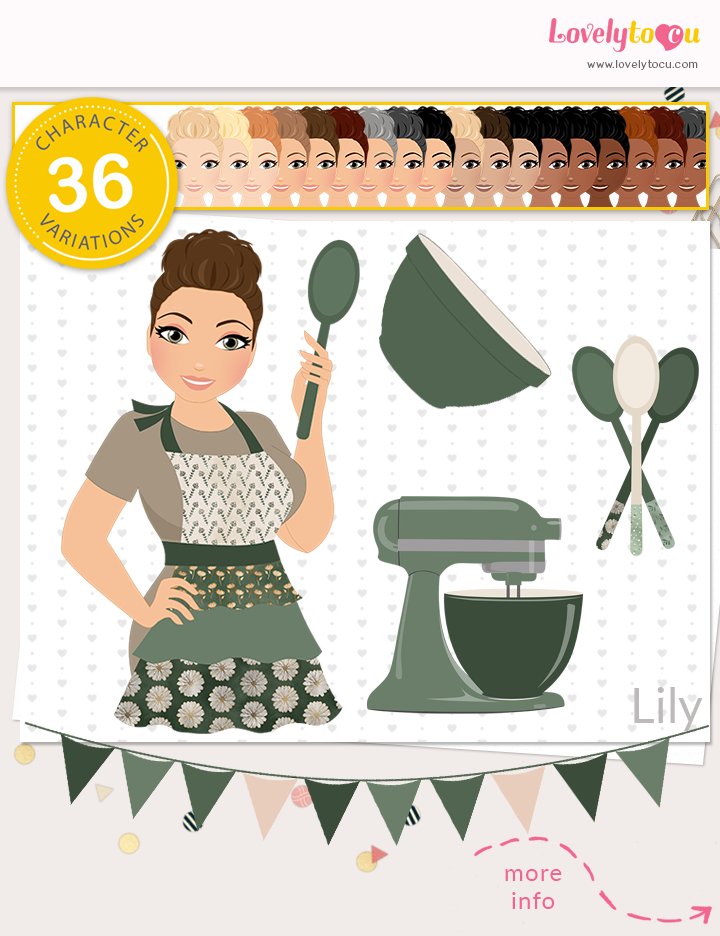 Baker woman avatar with baking utensils, Lily LVK16