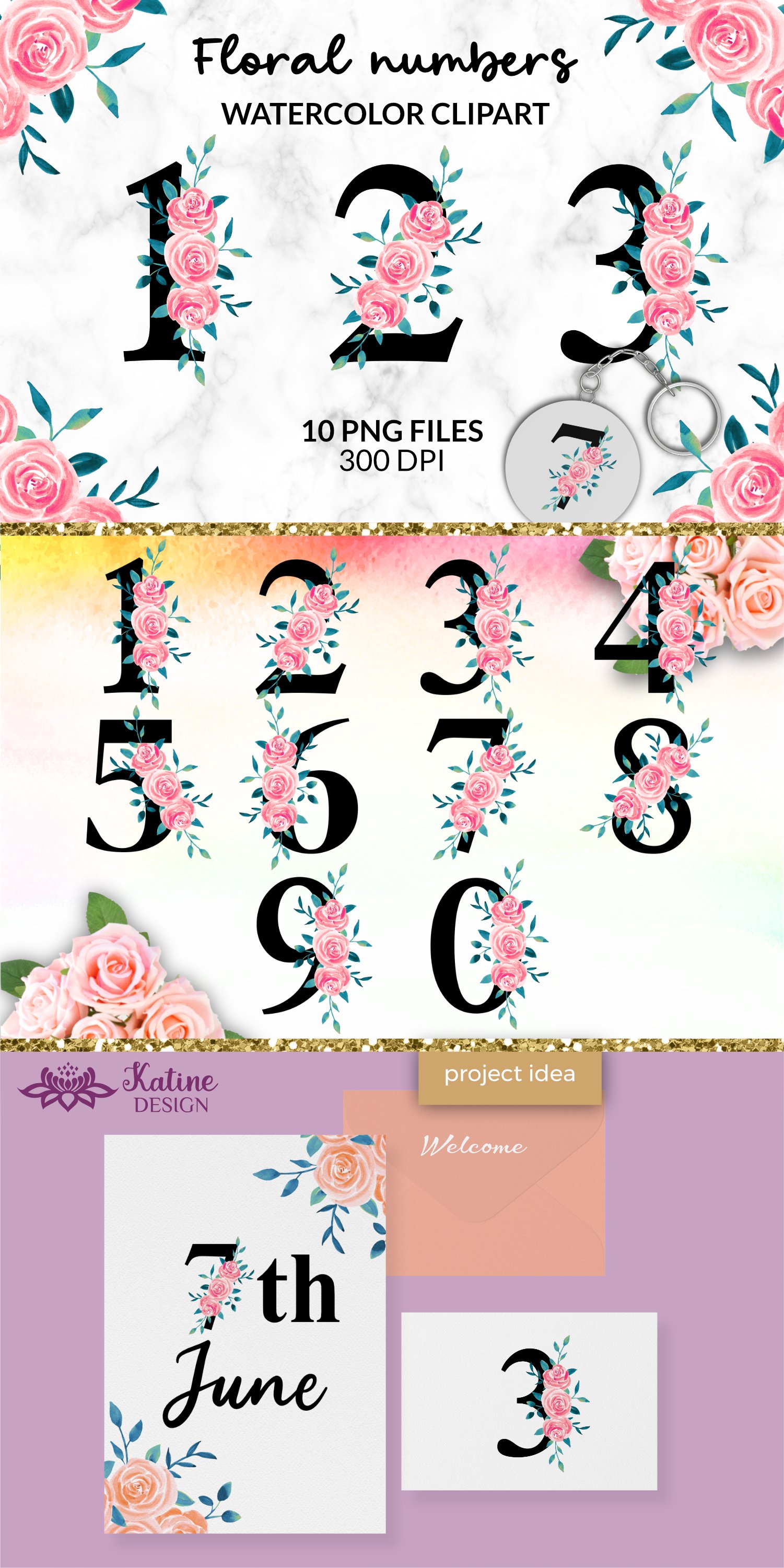 Numbers Clipart PNG Wedding Birthday Design Elements Bundle